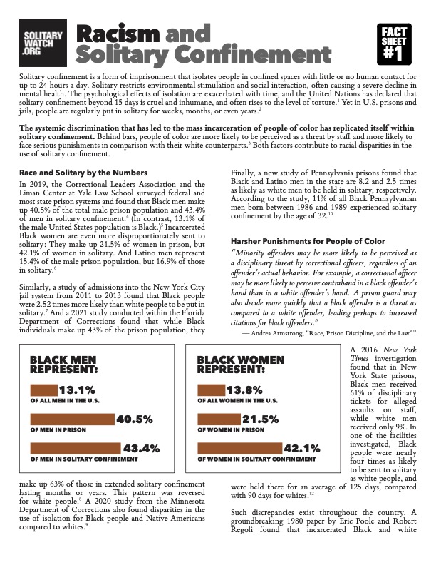 New Solitary Watch Fact Sheet Series Launches with "Racism and Solitary ...